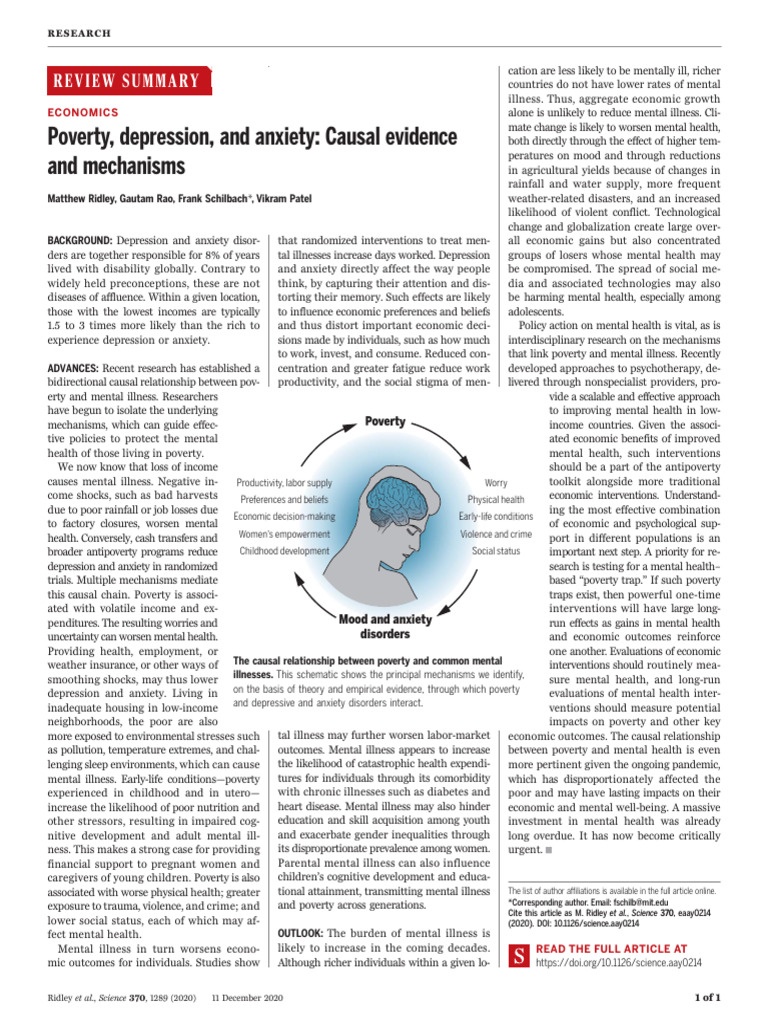 Poverty Depression Anxiety Science | PDF