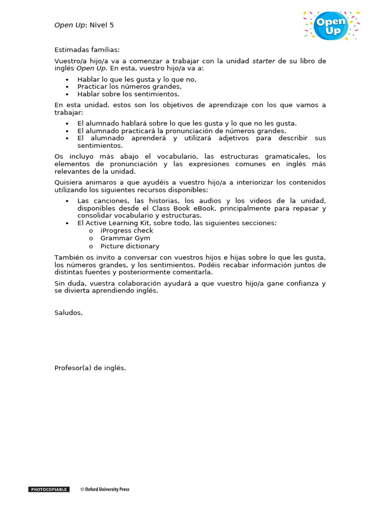 Open Up 5 Starter Unit | PDF
