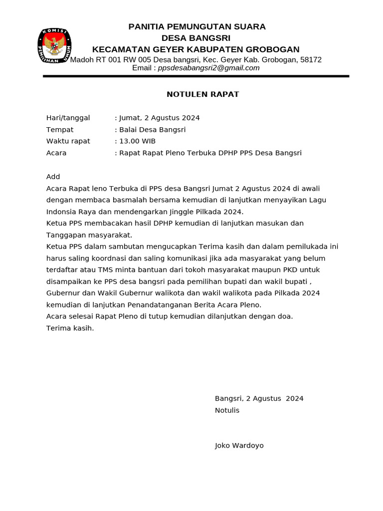 Format Notulen Rapat | PDF
