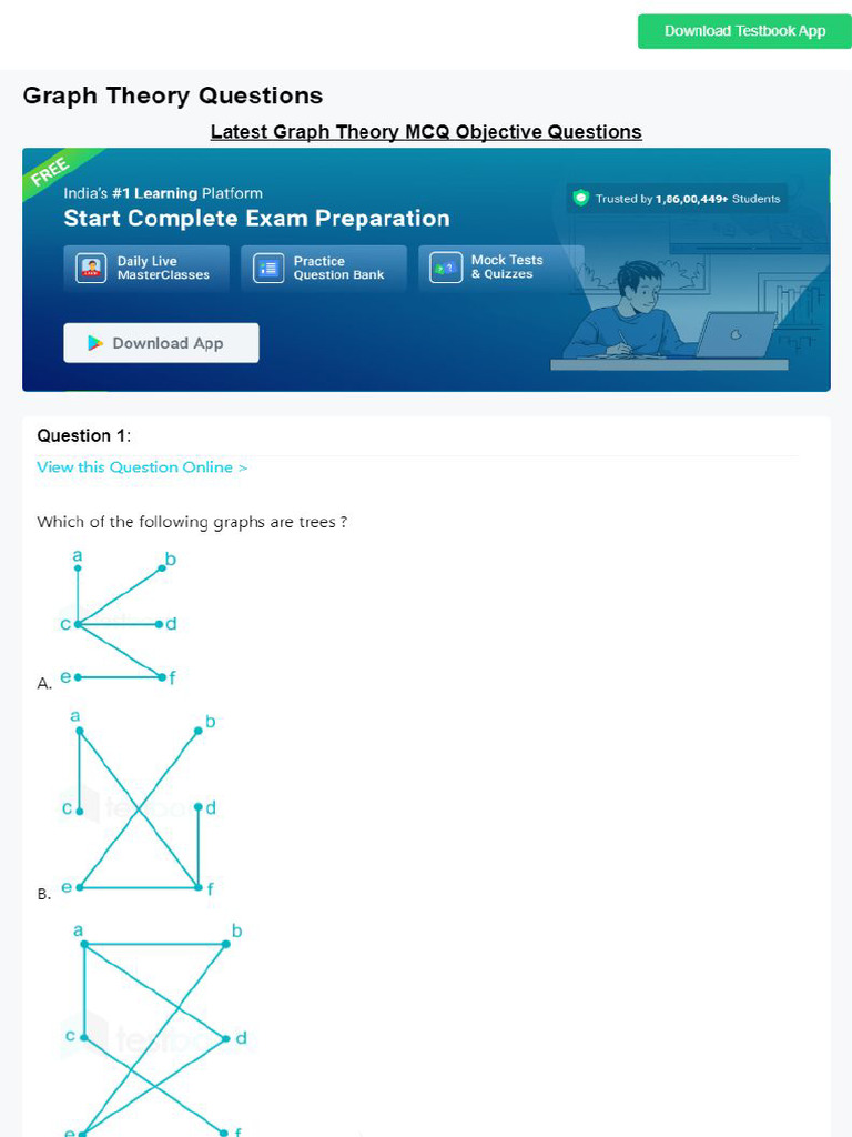 MCQ On Graph Theory 5eea6a0a39140f30f369dbf1 | PDF