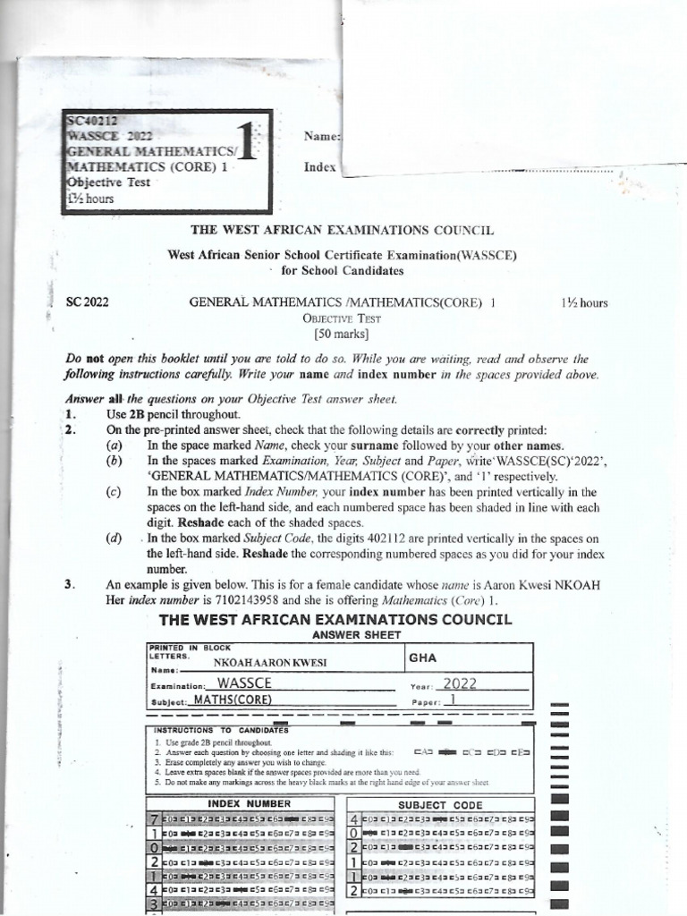 Wassce 2022 Core Mathematics Past Questions Paper 1 | PDF