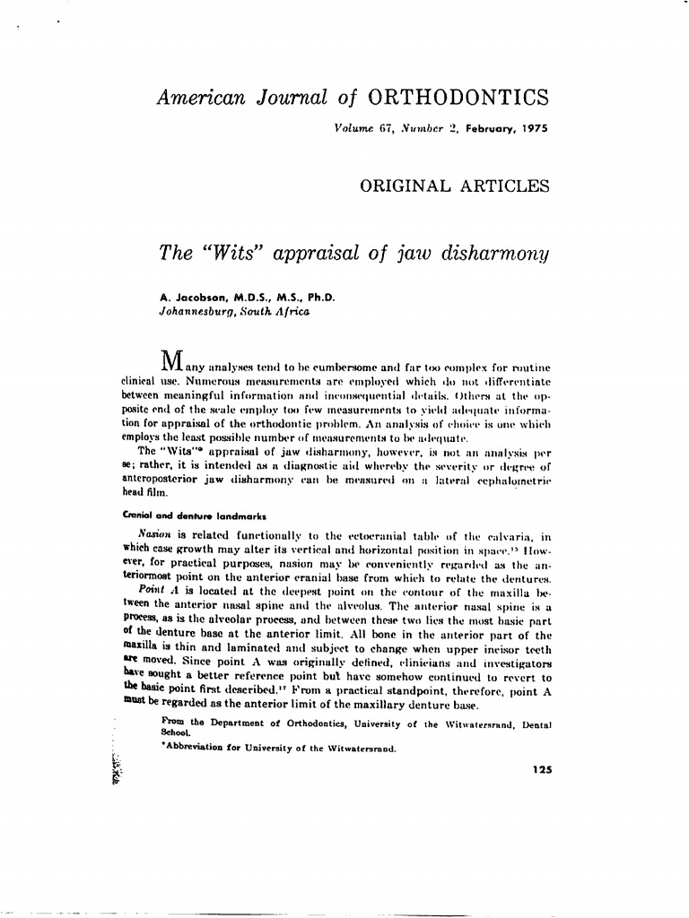 The Wits Appraisal of Jaw Disharmony | PDF