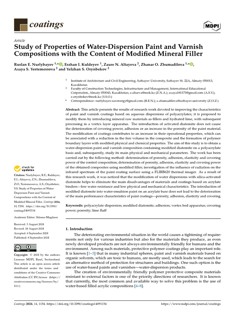 Study of Properties of Water-Dispersion Paint and | PDF