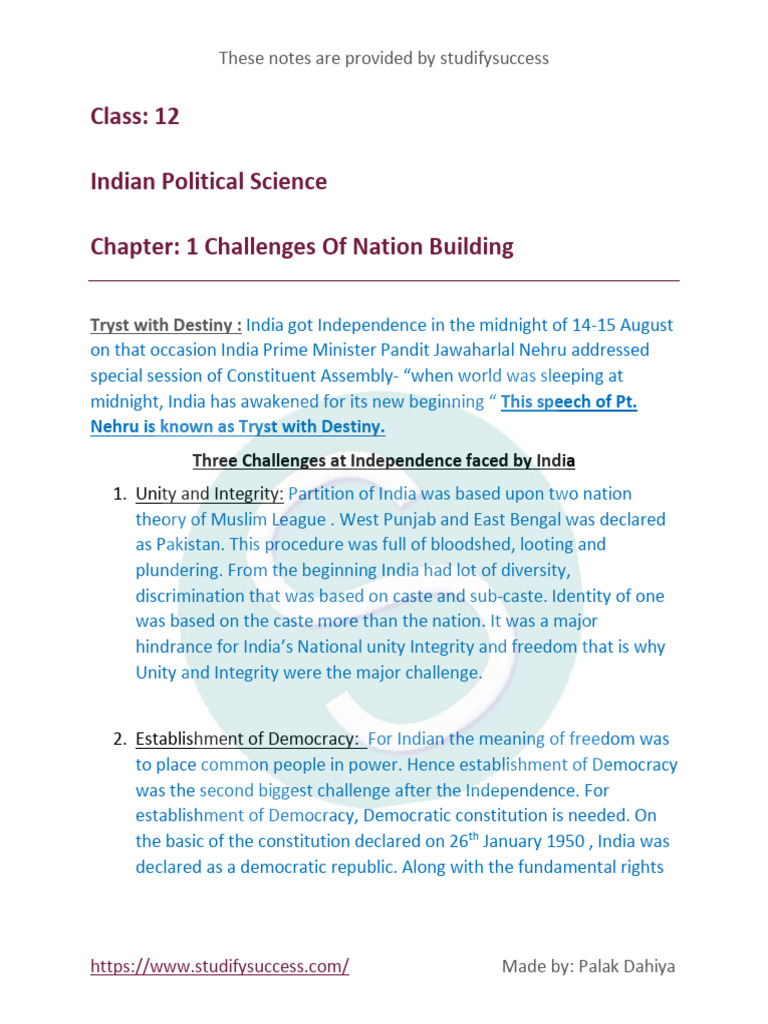 Challenges of Nation Building in India | PDF | Partition Of India ...