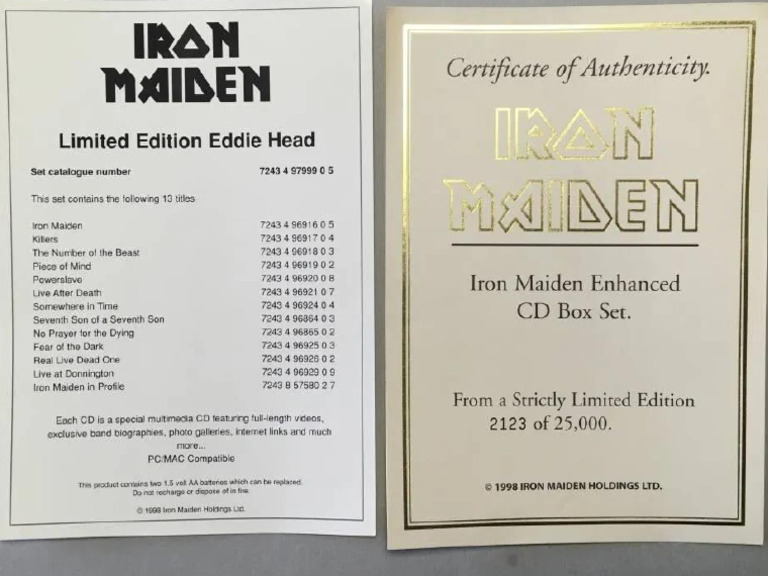 Iron Maiden - Eddie Head Certificate | PDF