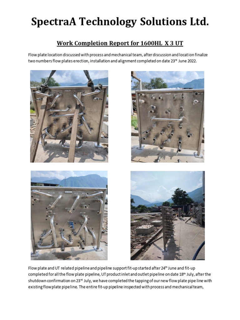 UT Project Work Completion Report | PDF | Pipe (Fluid Conveyance ...