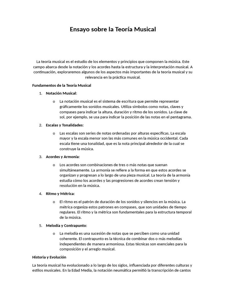 Ensayo sobre la Teoría Musical | PDF