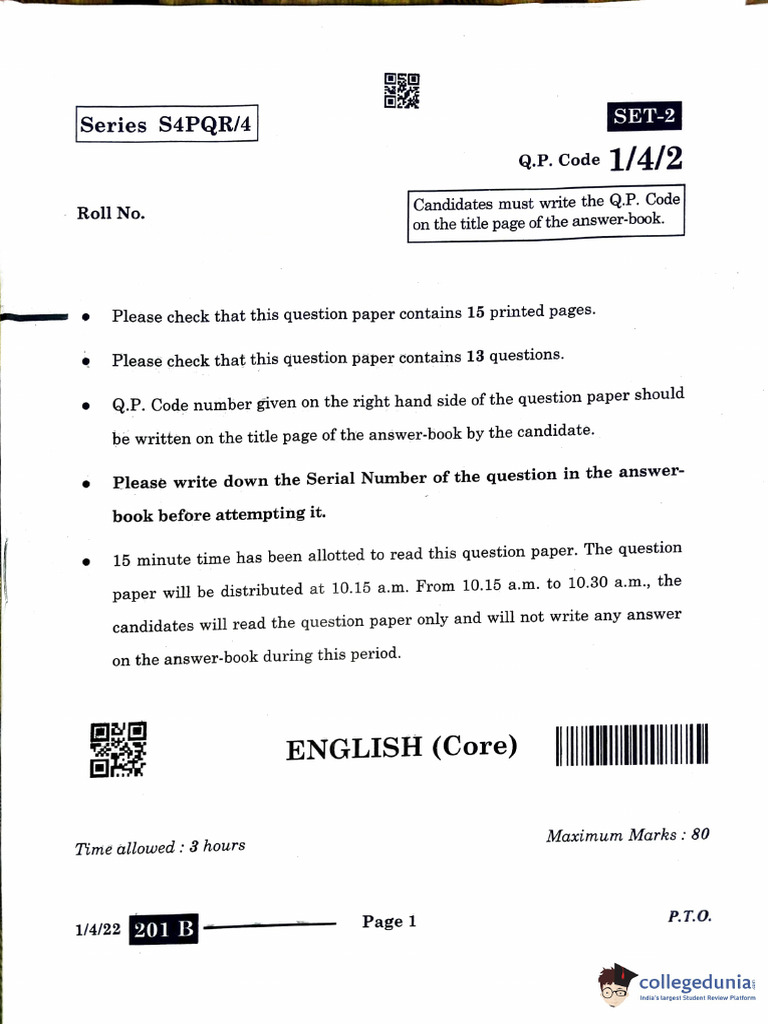 CBSE Class 12 English Question Paper 2024 Set 2 142 | PDF