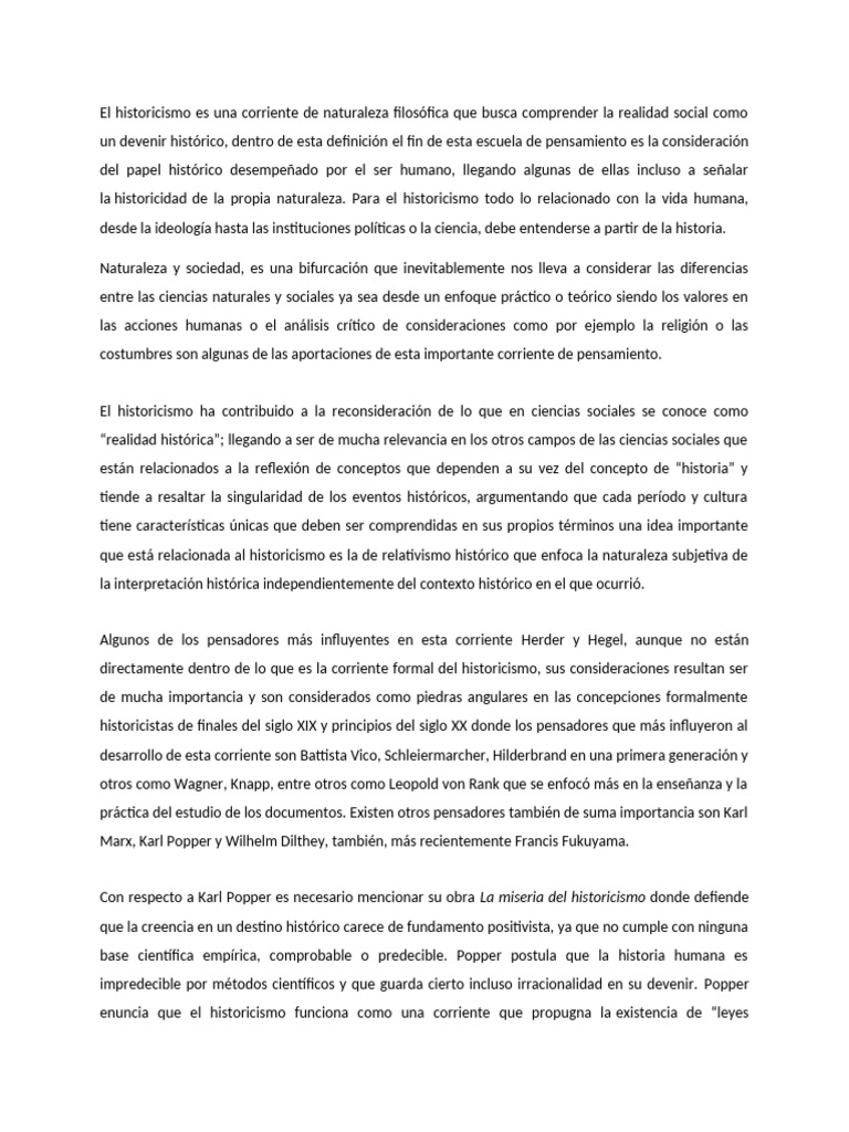 El Historicismo Es Una Corriente de Naturaleza Filosófica Que Busca ...
