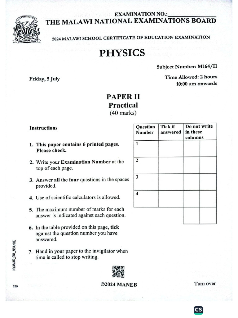 2024 Maneb Physics II | PDF