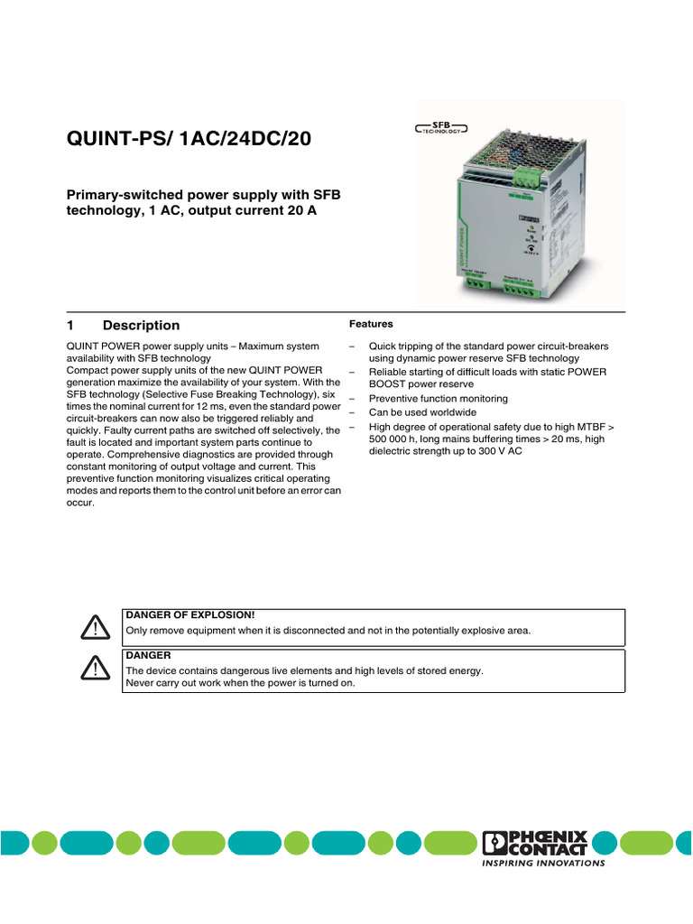 Phoenix Quint Ps 1ac 24dc 20 | PDF