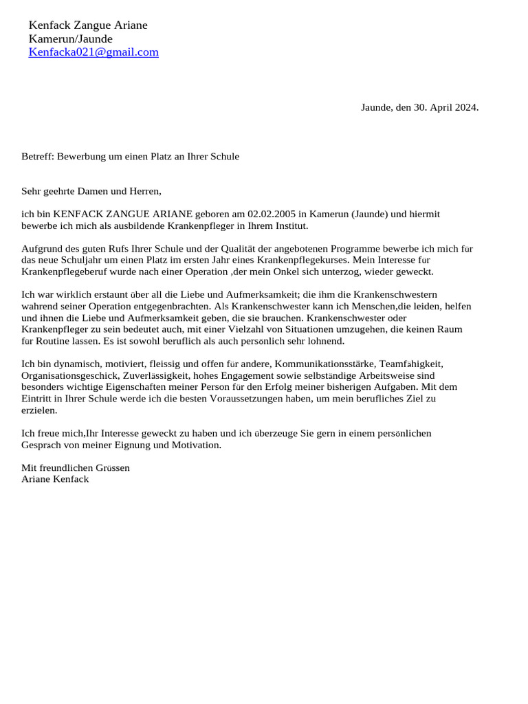 Motivationsbrief Ariane | PDF