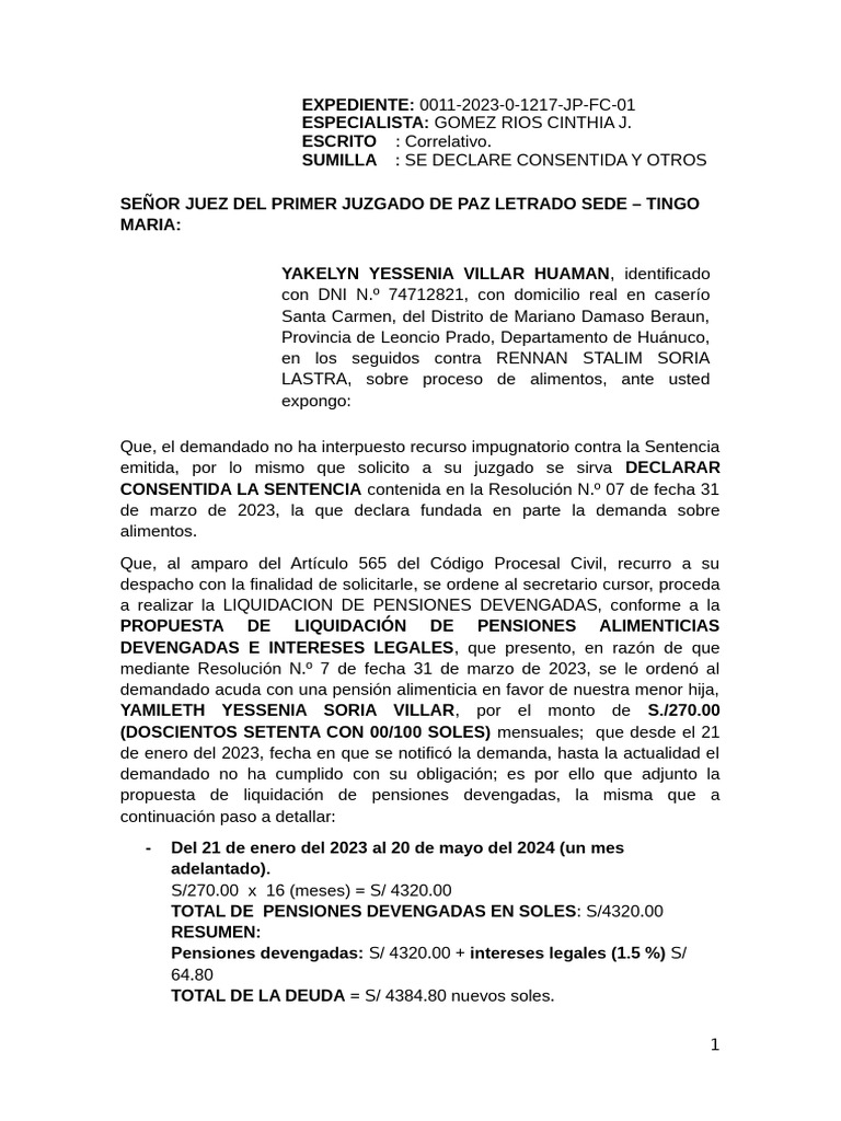 Escrito Solicitando Se Declare Consentida La Sentencia y Otros | PDF