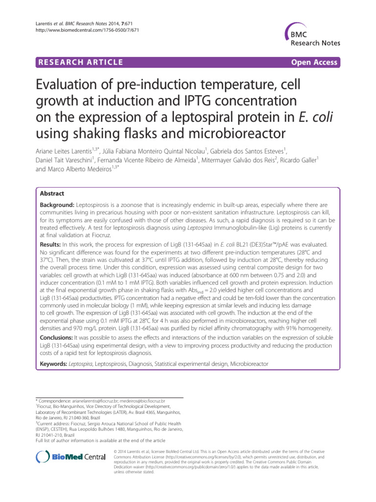 Evaluation of Pre-Induction Temperature, Cell Growth at Induction and ...