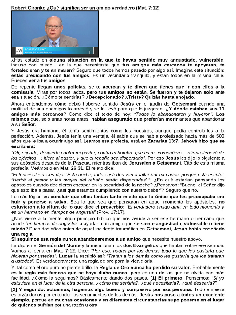 Robert Ciranko ¿Qué Significa Ser Un Amigo Verdadero (Mat. 7, 12) | PDF