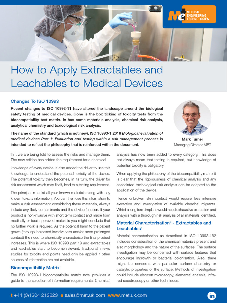 How To Apply Extractables and Leachables To Medical Devices | PDF