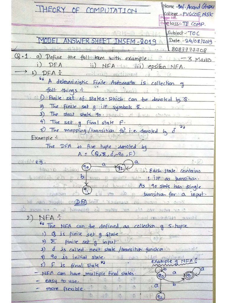 Toc-Insem-Model-Answer-2019 Sppu | PDF