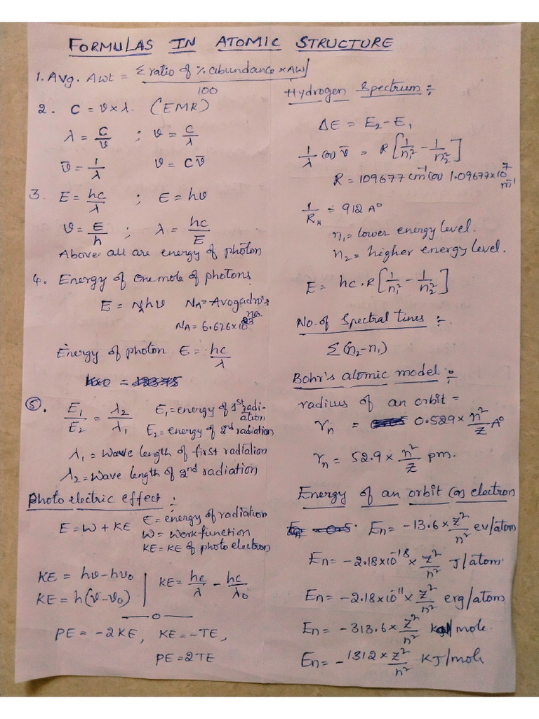 Atomic Structure Formulas | PDF