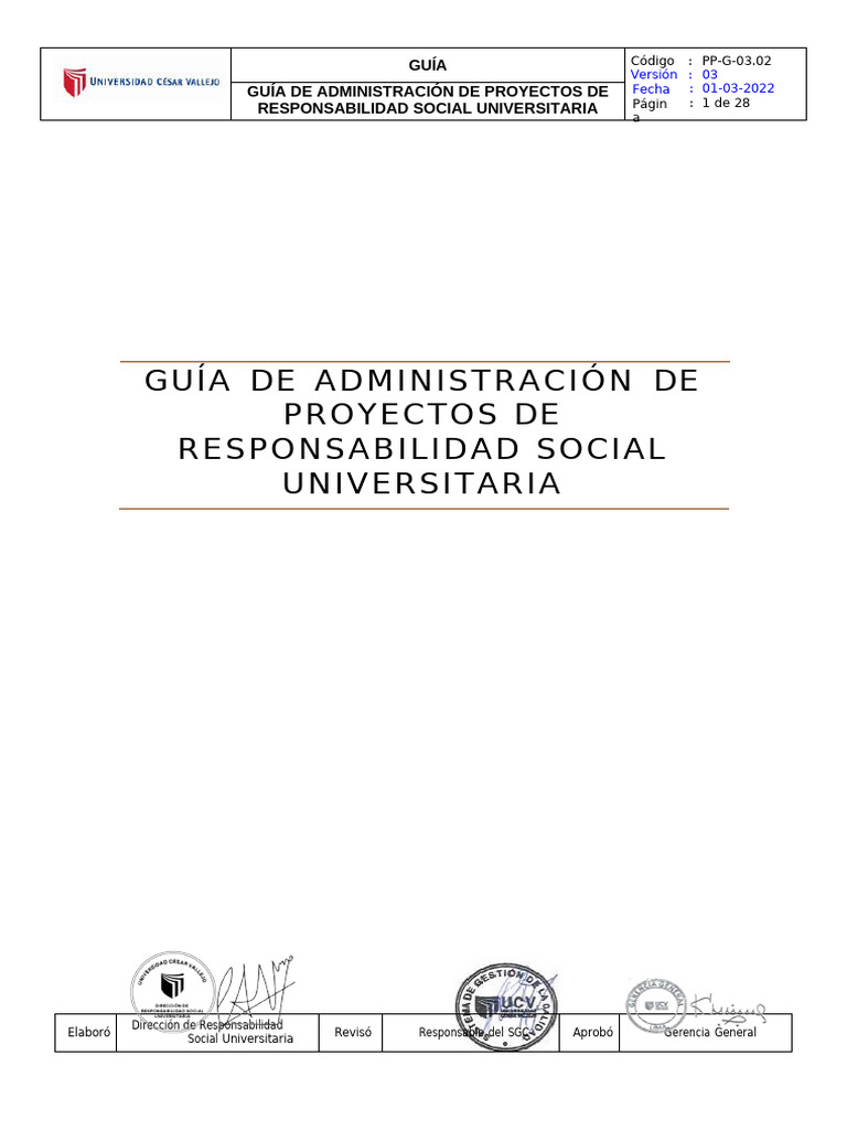 Guía de Administración de Proyectos de Responsabilidad Social Universitaria v03 | PDF