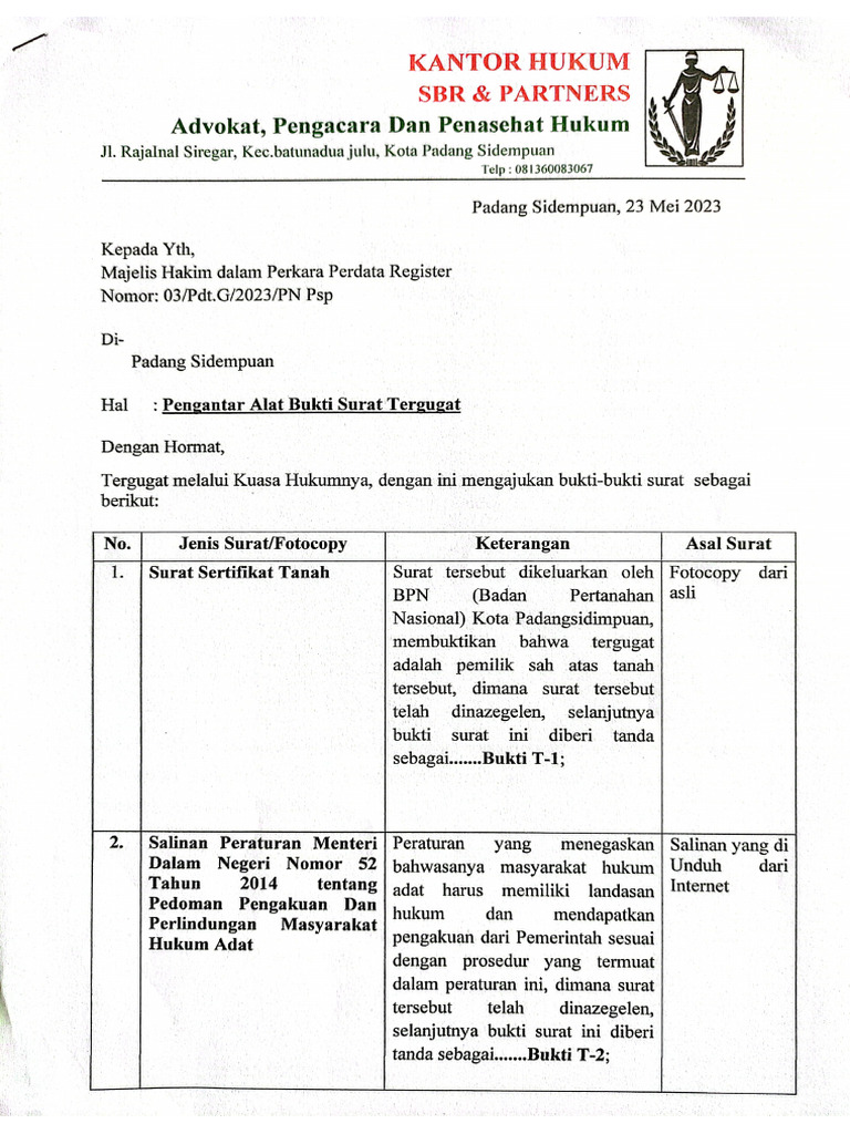Pengantar Alat Bukti Tergugat Bunia Dan Ramli | PDF