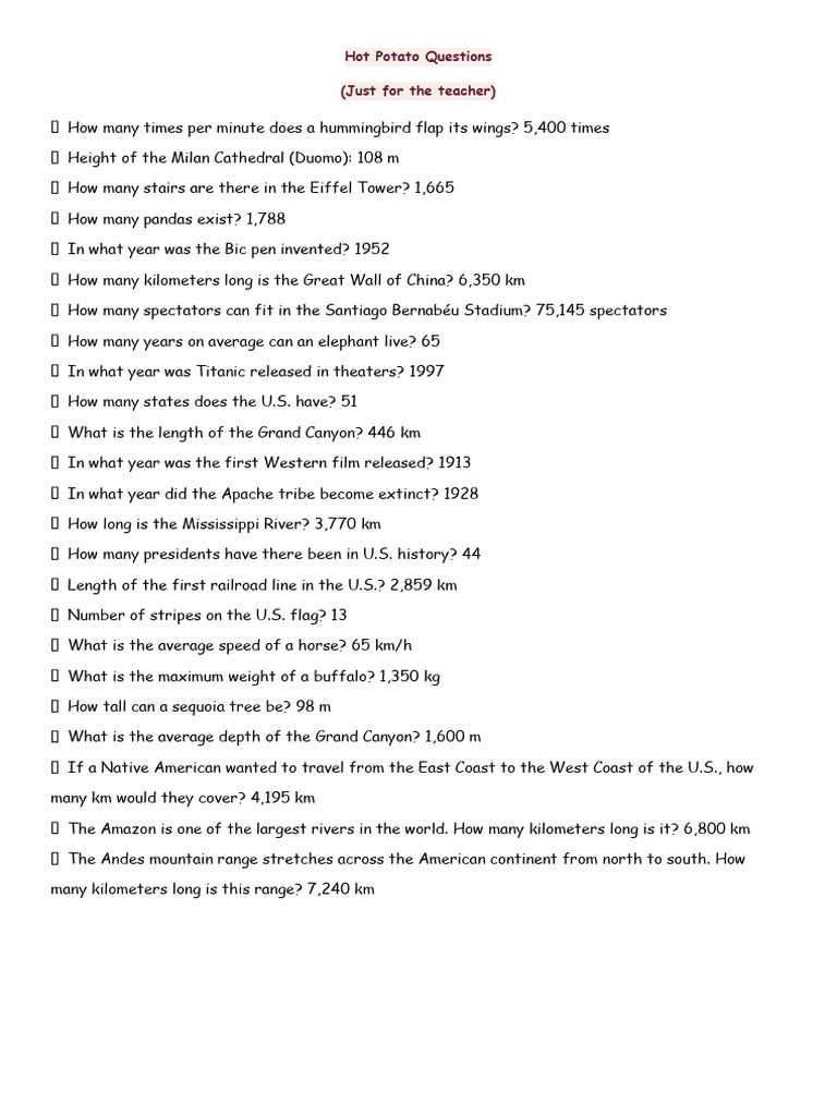 Hot Potato Questions | PDF