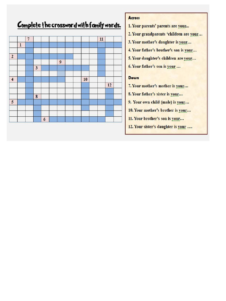 Family Members Crossword | PDF