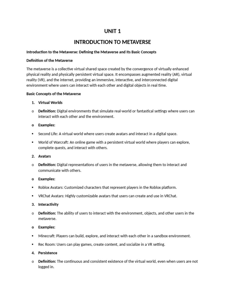 Unit 1 Metaverse | PDF