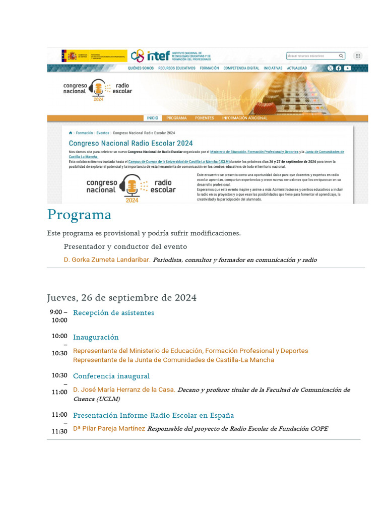 Programa CONGRESO RADIO ESCOLAR | PDF