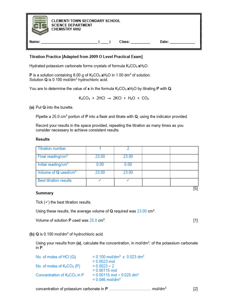 2009 Titration practice answers | PDF