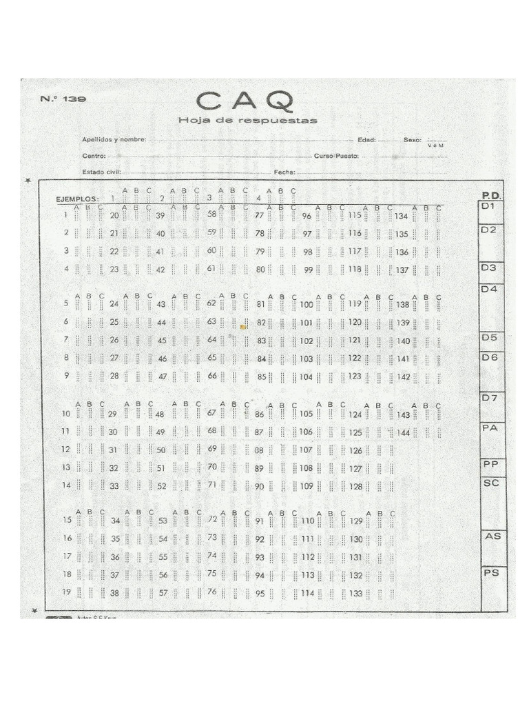 Hoja de Respuestas Del CAQ | PDF
