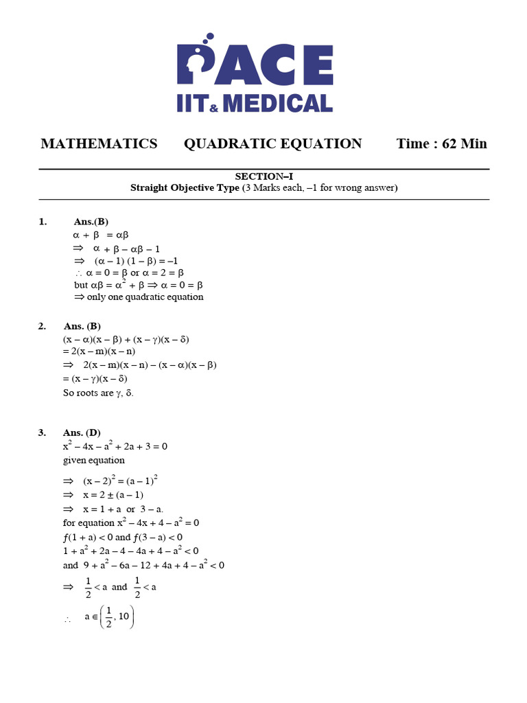 Quadratic Equation Solution | PDF