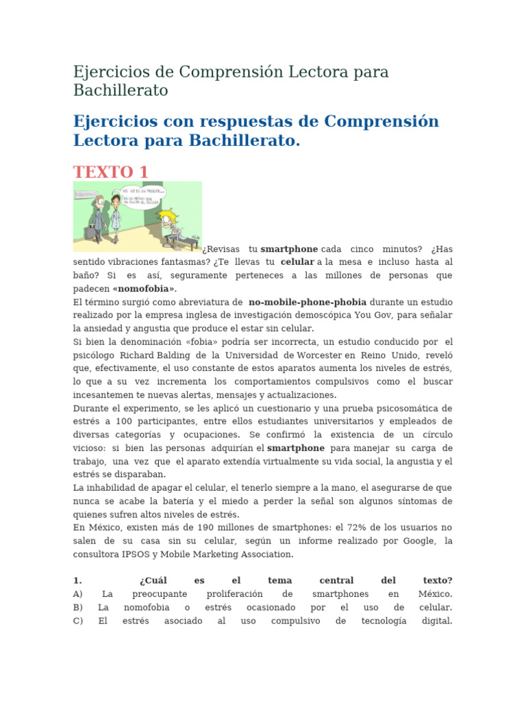 Ejercicios de Comprensión Lectora para Bachillerato | PDF