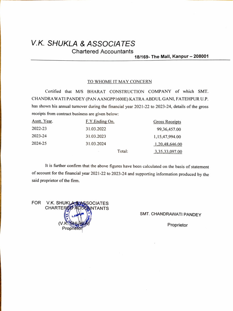 Turnover Certificate | PDF