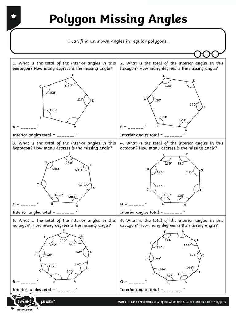 Differentiated Polygon Missing Angles Activity Sheets | PDF