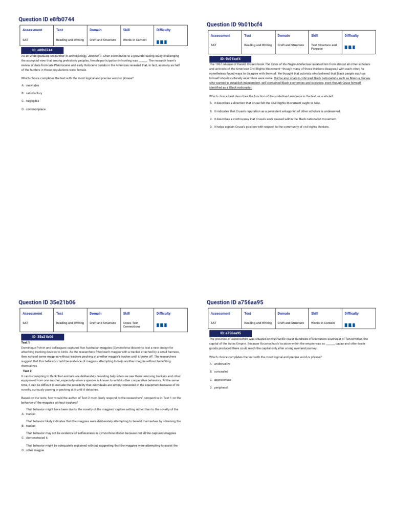 SAT Question Bank - Craft & Structure | PDF