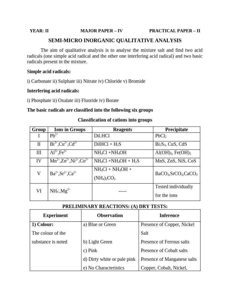 CDE-Semi-micro Inorganic Qualitative Analysis - Practical Paper | PDF ...