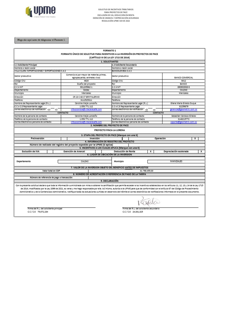 Circular 069 2021 Formatos 1 2 3 44 Res UPME 203 2022 FNCE LALORENA - XLSM | PDF