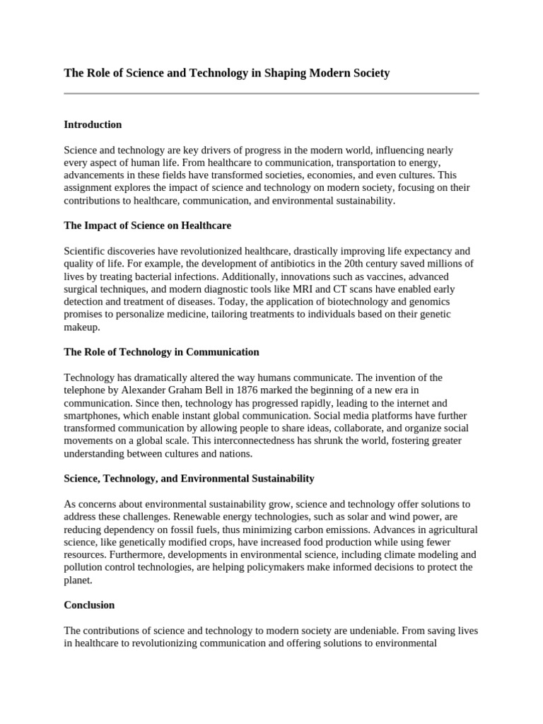 The Role of Science and Technology in Shaping Modern Society | PDF
