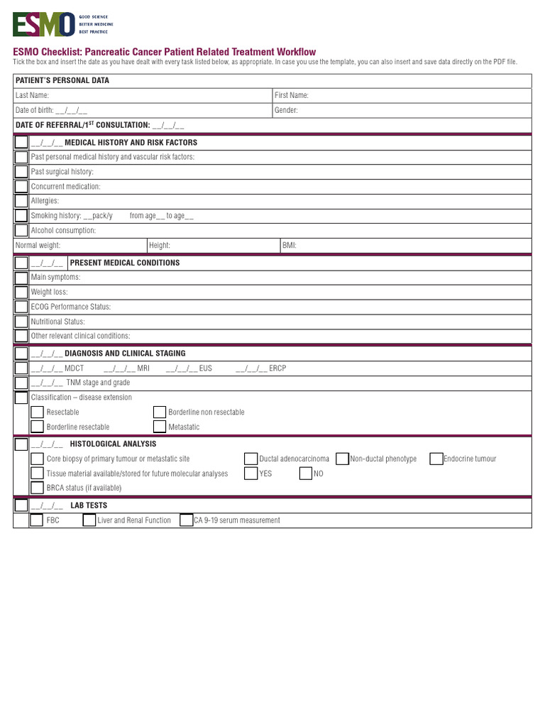 5 ESMO-Checklist-Pancreatic-Cancer-Patient-Related-Treatment-Workflow | PDF