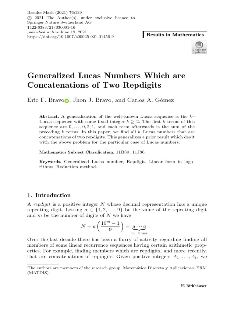 Generalized Lucas Numbers Which Are Concatenations of Two Repdigits | PDF