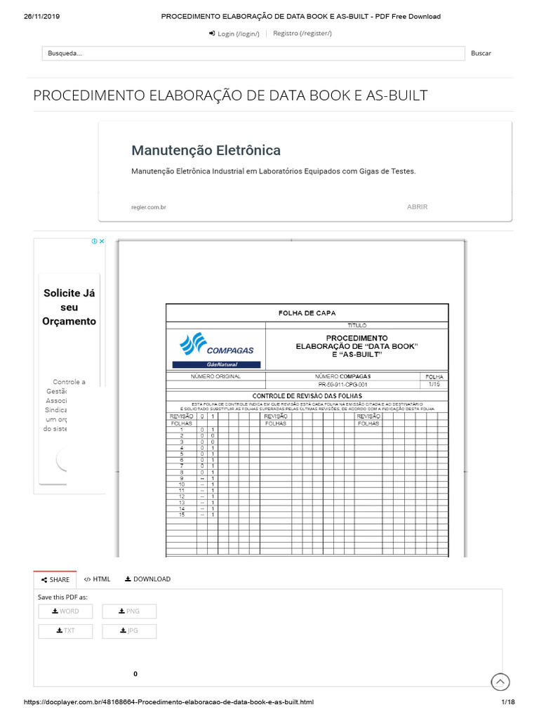 PROCEDIMENTO ELABORAÇÃO DE DATA BOOK E AS-BUILT - PDF | PDF