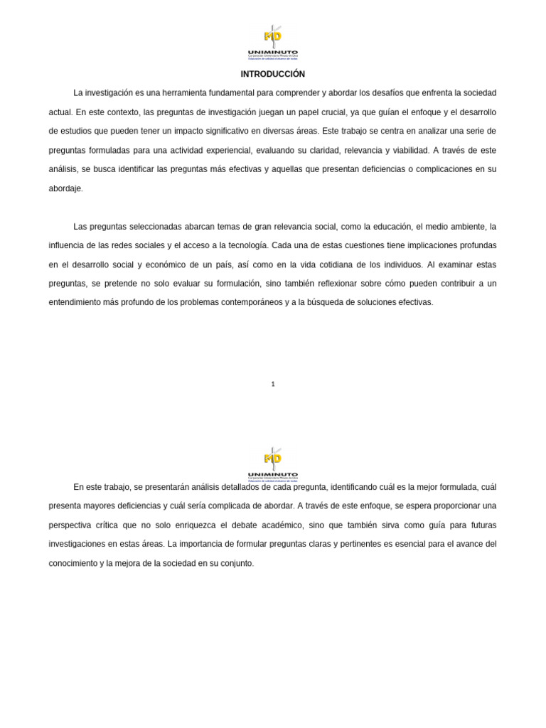 ACTIVIDAD EXPERIENCIAL UNIDAD II Terminada | PDF | Investigación ...