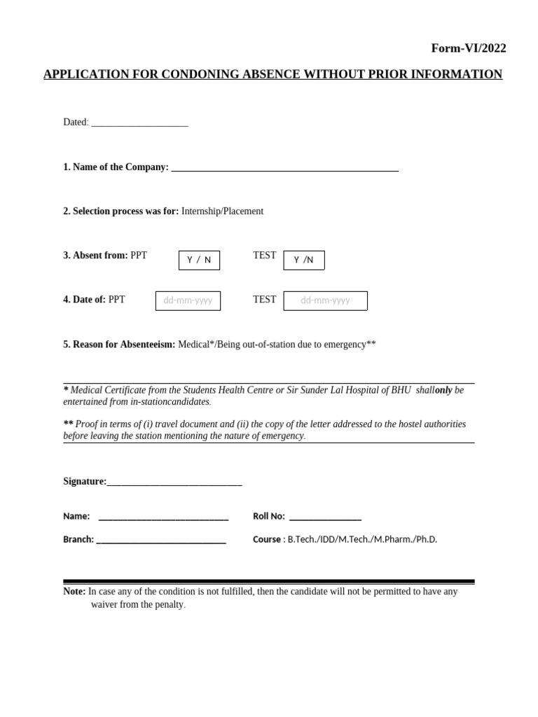 Form-6-Application For Condoning Absence Without Prior Information 2022-23 | PDF