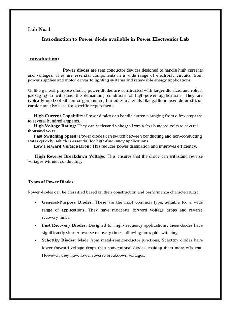 Lab No. 1 (Power Electronics) | PDF