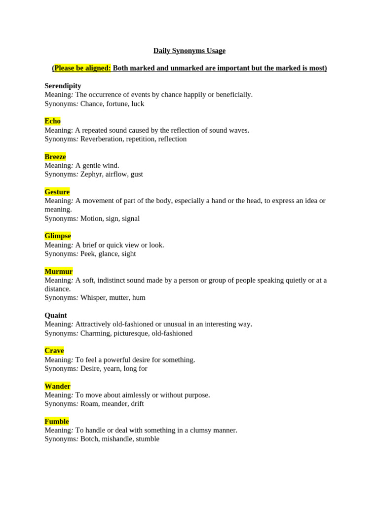 Daily Synonyms Usage | PDF