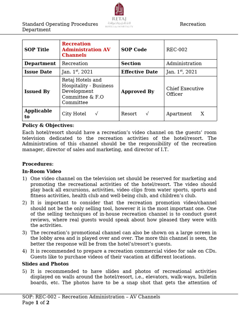 (REC-002) Recreation - Administration - AV Channels | PDF
