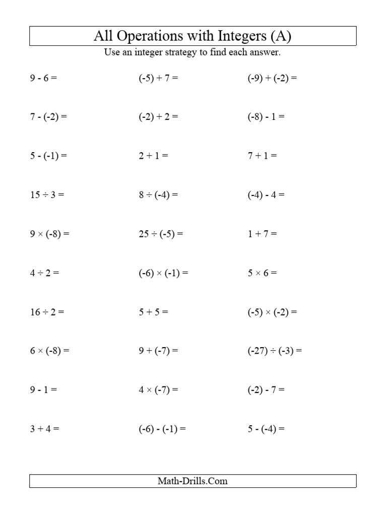 Integers All Operations 0909 NP All | PDF
