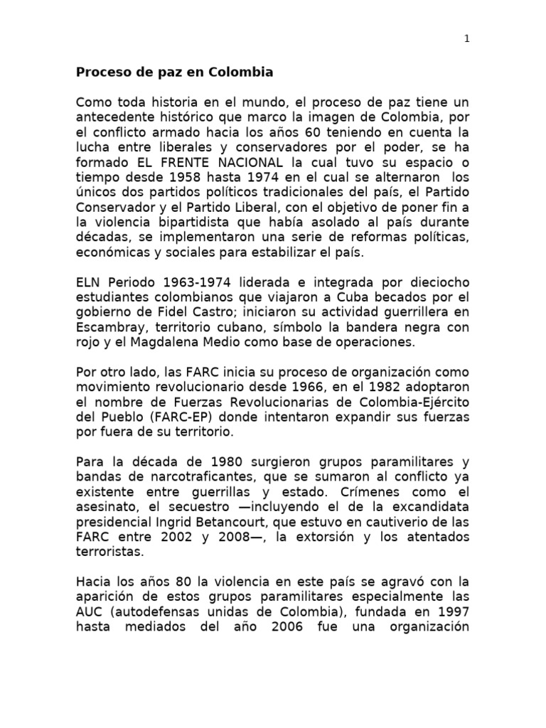 Proceso de Paz en Colombia | PDF | Colombia | Política
