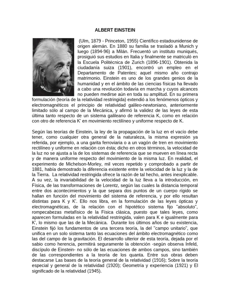 Biografia de Albert Einstein | PDF