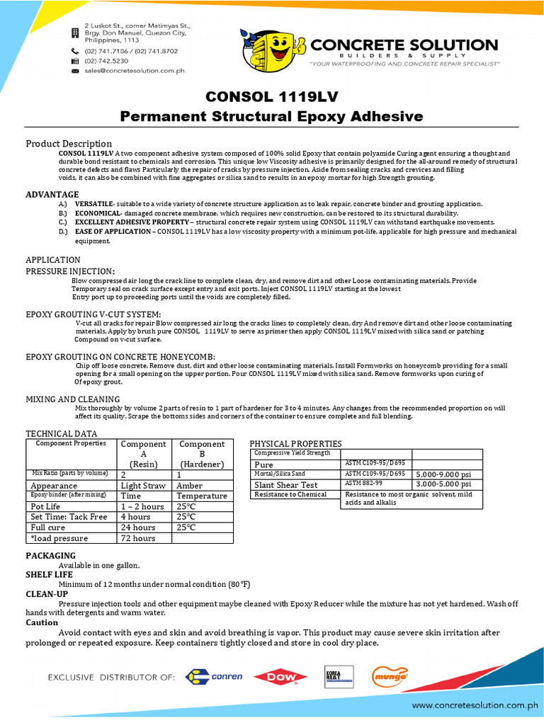 Consol 1119LV Technical Data Sheet | PDF | Concrete | Epoxy